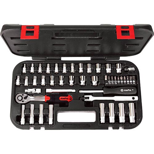 AmPro Socket and Hex Bit Set 1/4" Dr Metric / SAE 45pc (In Blowcase ...